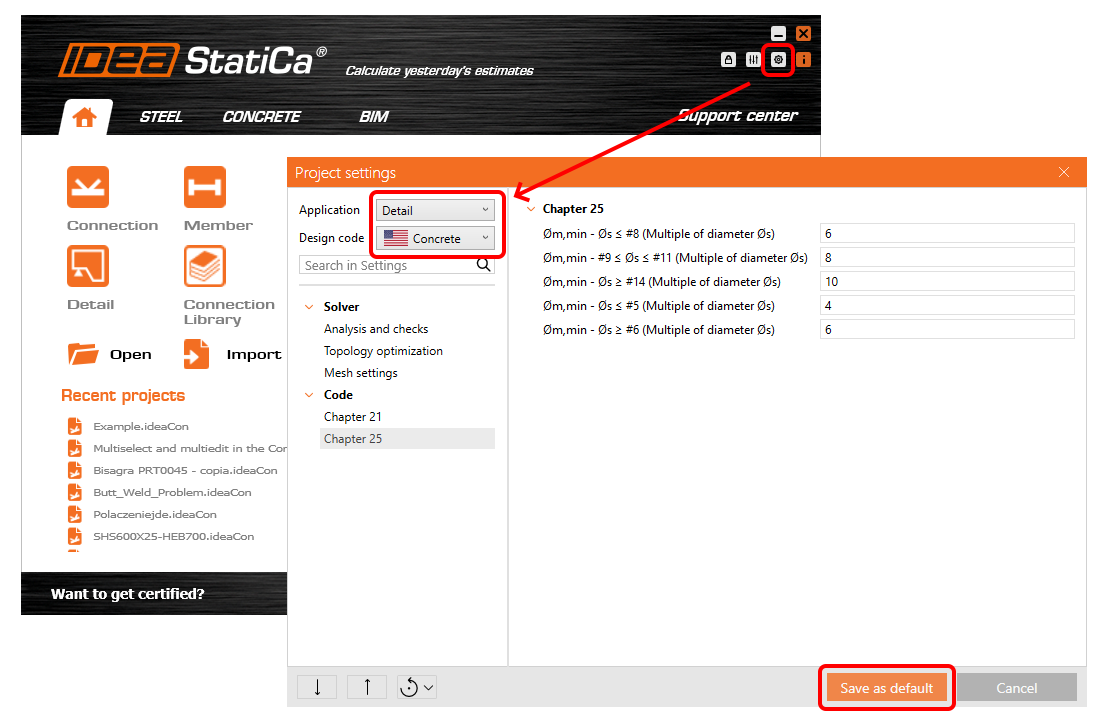 Project settings | IDEA StatiCa